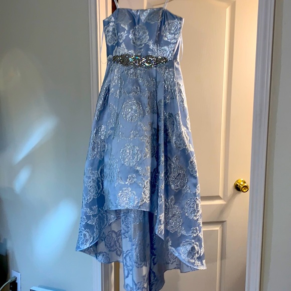 Cachet | Dresses | Cachet Dress Metallic Baby Blue Highlow Gown Beaded ...